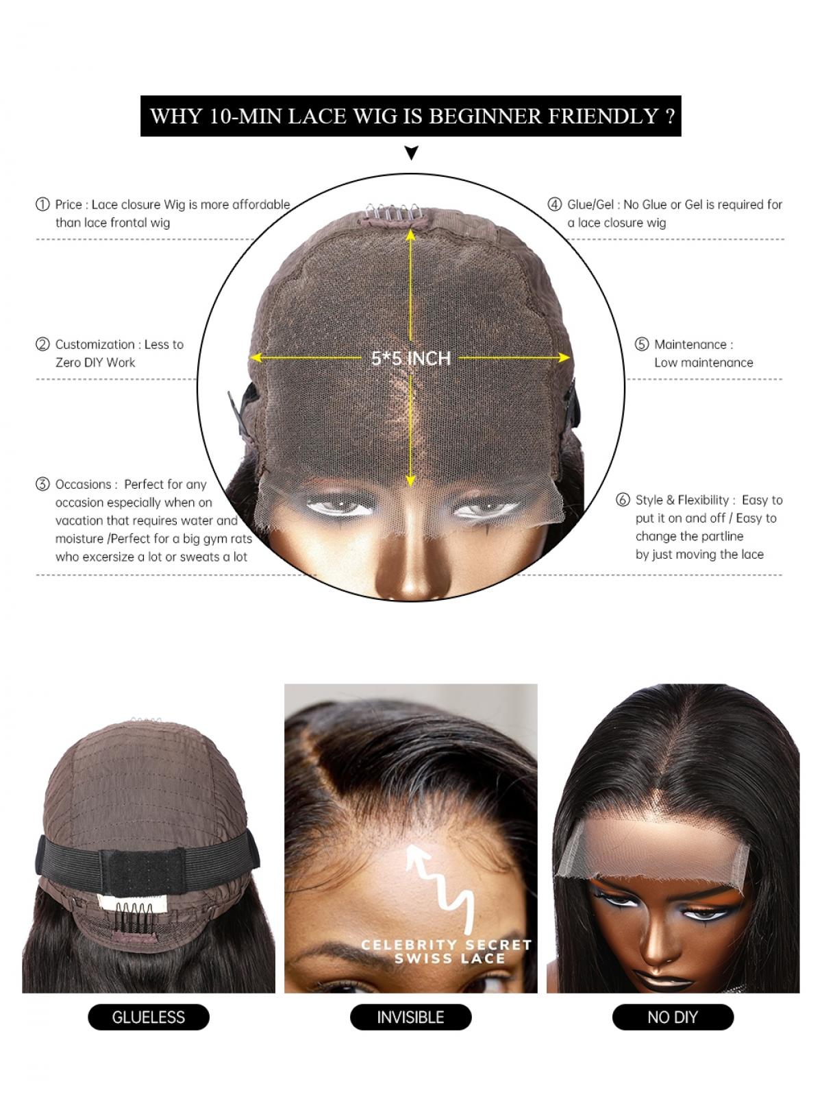 BELLA-BEGINNERS’WIG COLLECTION - 10-MIN LACE WIG-NATURAL BLACK KINKY ...