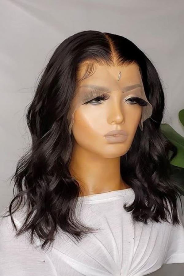 New Indian remy wavy13*4 three-way-parting lace front human hair wig ...